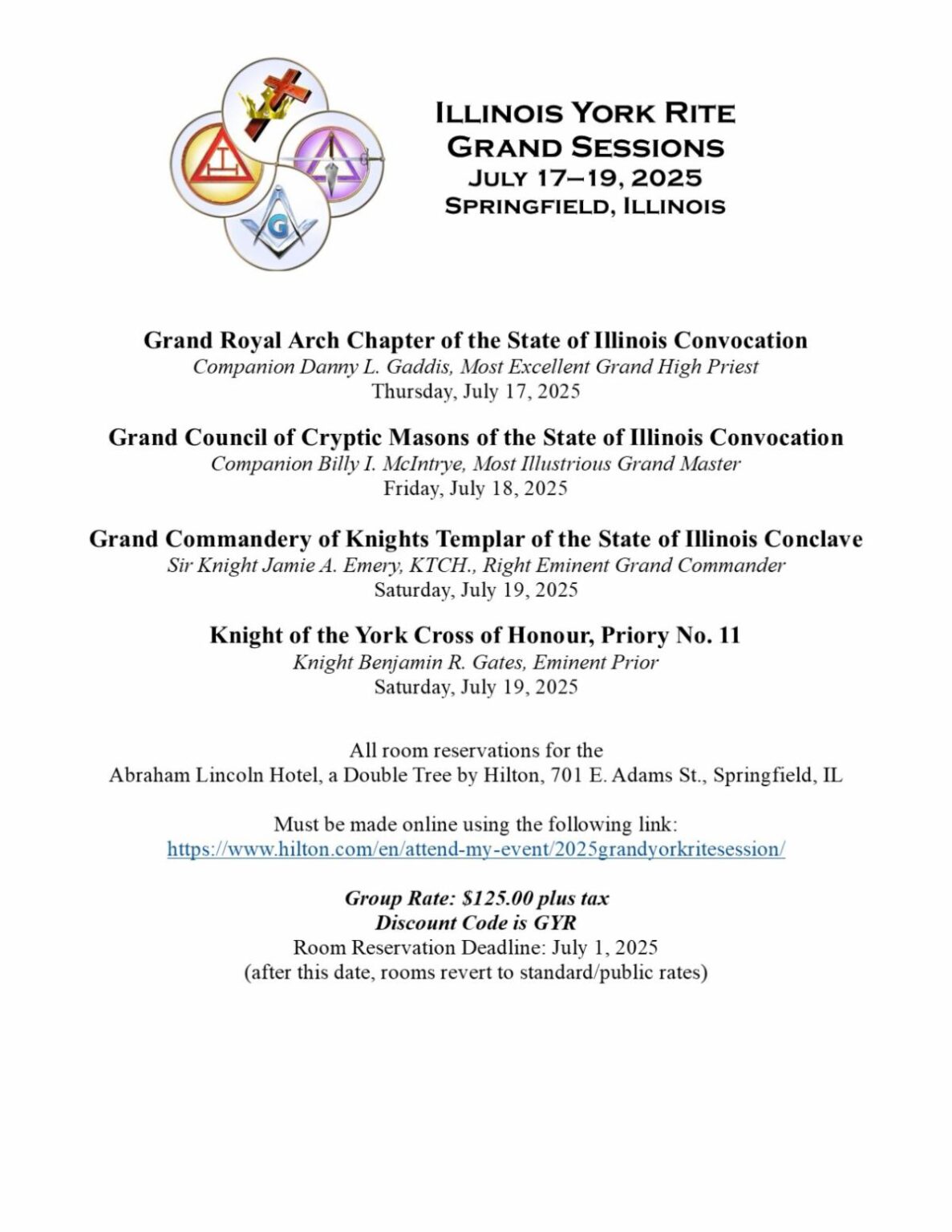 2025 Grand Session – Grand Commandery Knights Templar of Illinois